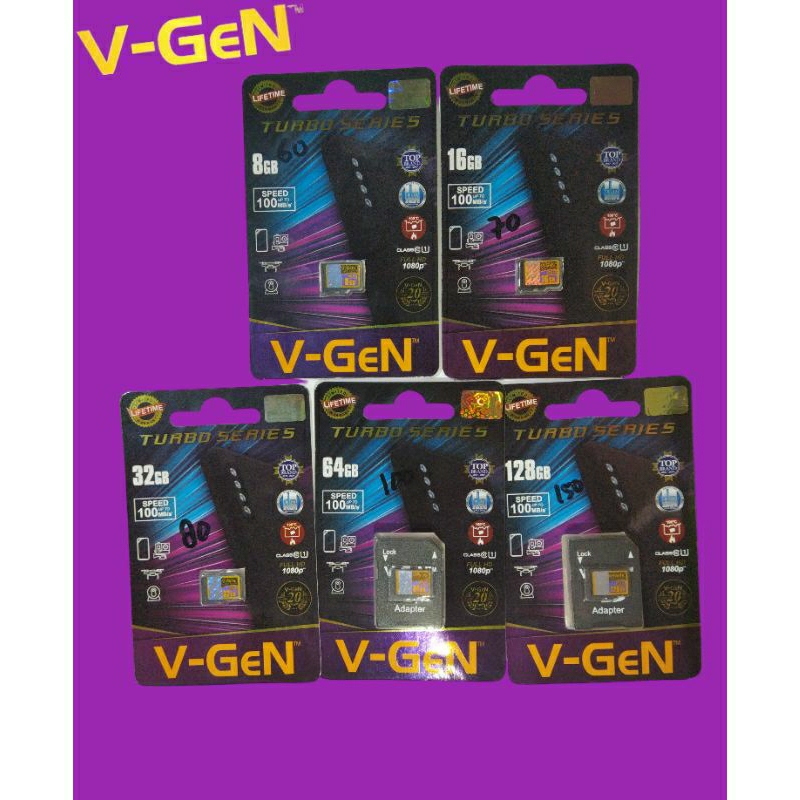 Jual KARTU VGEN / MEMORY MICRO SD CARD VGEN 8GB, 16GB, 32GB,64GB,128Gb, 256Gb TURBO SERIES 100 ...