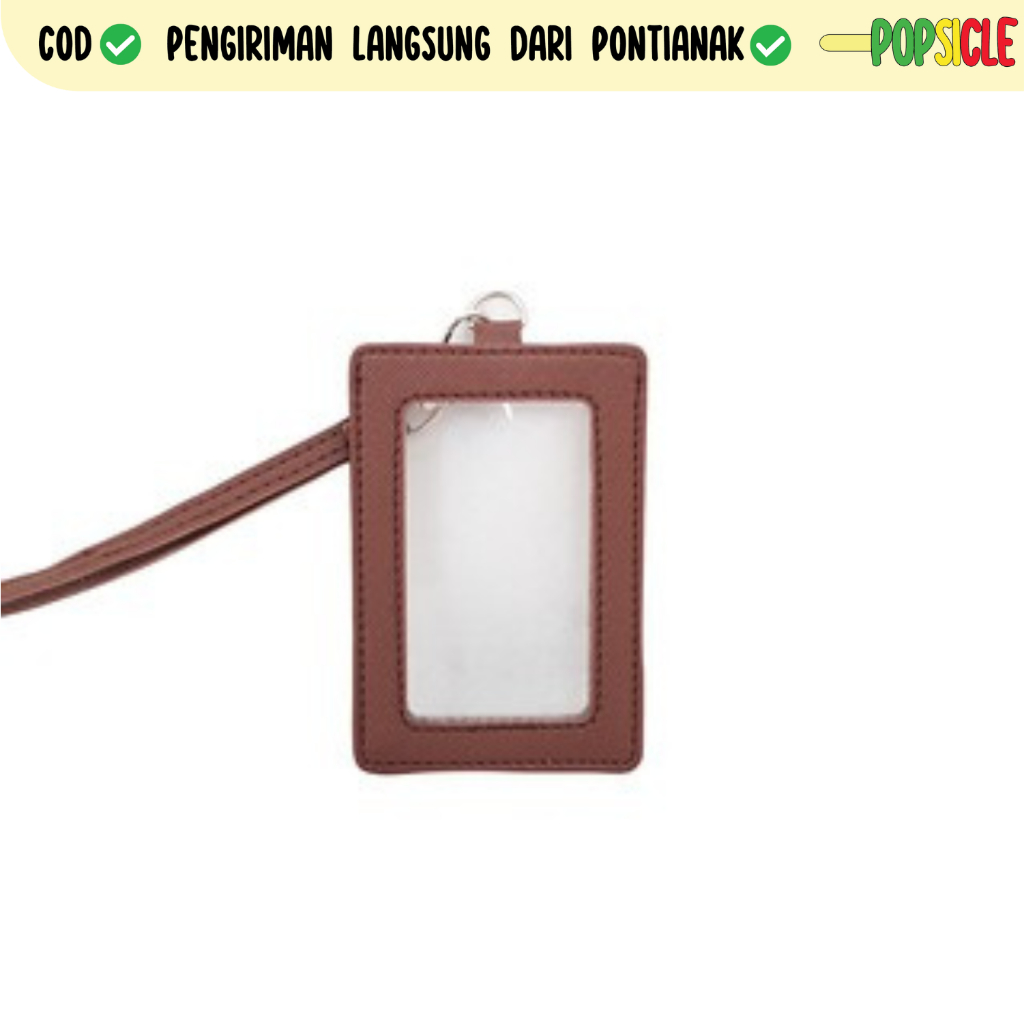 Jual ID Card Flashee Holder Mika Plastik Warna Coklat Tua Lanyard Kulit ...