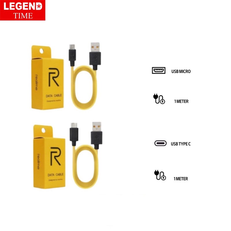 Jual kabel data Realme Original Type C / micro usb cable Charging kuning 1 meter Ori copotan ...