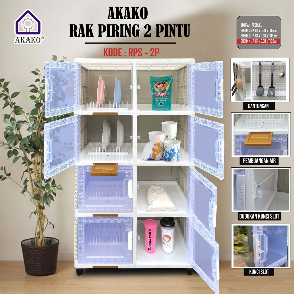 Jual AKAKO - LEMARI RAK PIRING PLASTIK 2 PINTU SUSUN 2 3 DAN 4, Rak ...