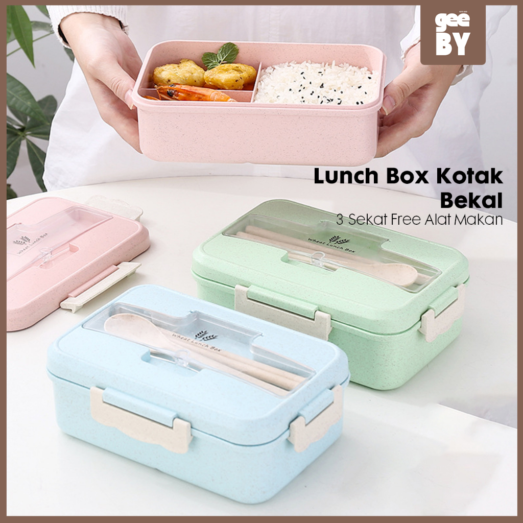 Jual LUNCH BOX SET KOTAK BEKAL MAKAN JERAMI GANDUM KOTAK MAKAN 1000ML 4-IN-1 FREE SENDOK TEMPAT ...