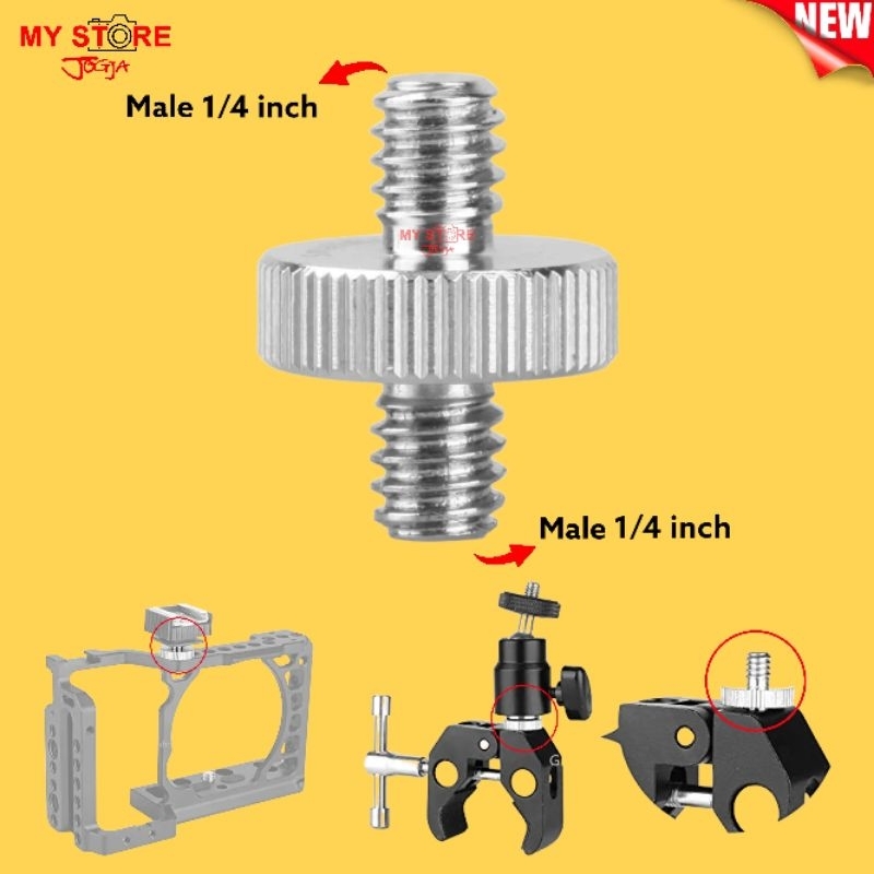 Jual Screw baut spigot stud male 1/4 inch to male 1/4 inch Tripod Light ...