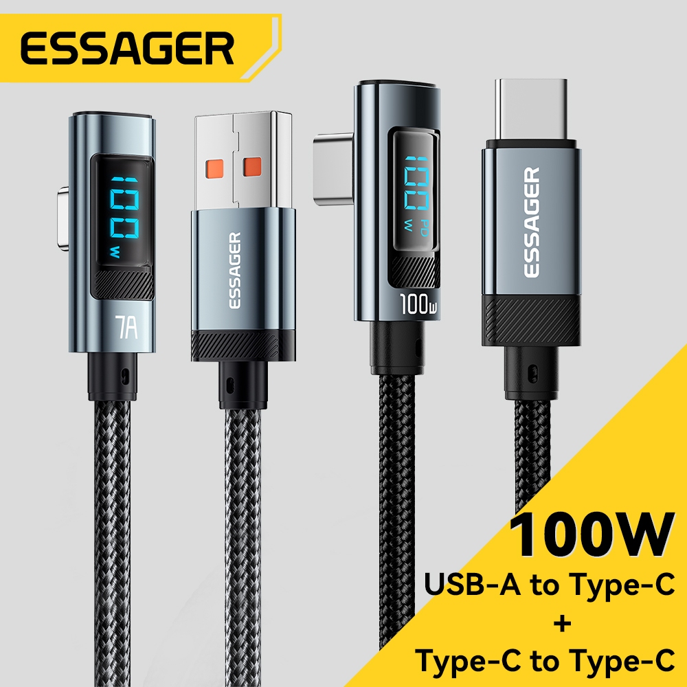 Jual Essager Kabel Data Pengisian Cepat Siku 7A 100W dengan Tampilan Daya USB Ke Tipe C Tipe C ...