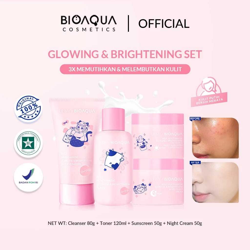 Jual BIOAQUA Cosmetics Milk Niacinamide Glowing & Brightening set ...