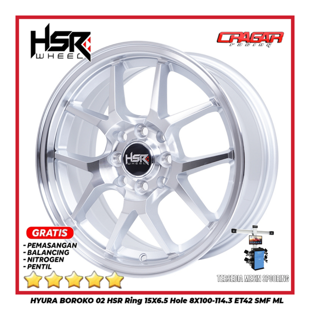 Jual VELG HSR HYURA BOROKO 02 R15 LEBAR 6.5 LUBANG 4 H8X100-114,3 ET42 ...