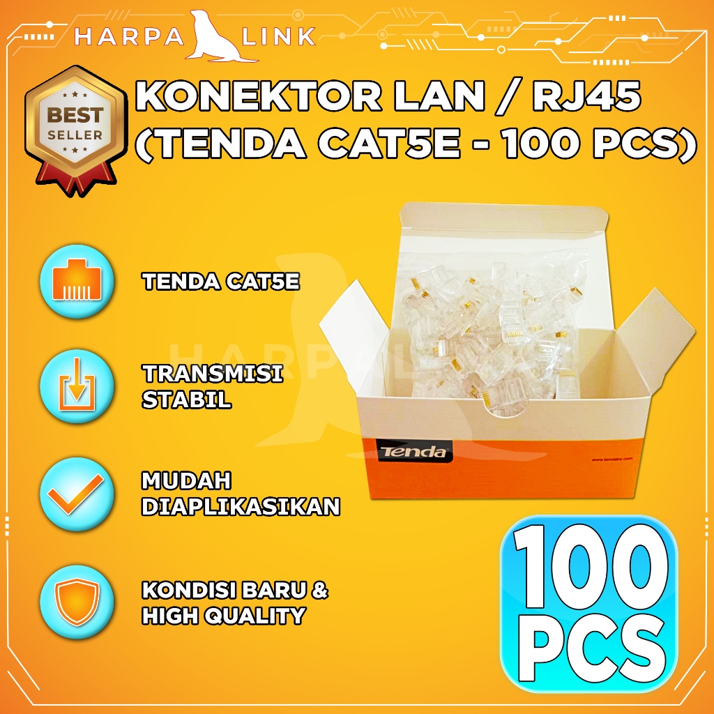 Jual RJ45 Connector Cat5e Tenda 100 PCS Konektor RJ45 LAN Cat.5e 100 ...