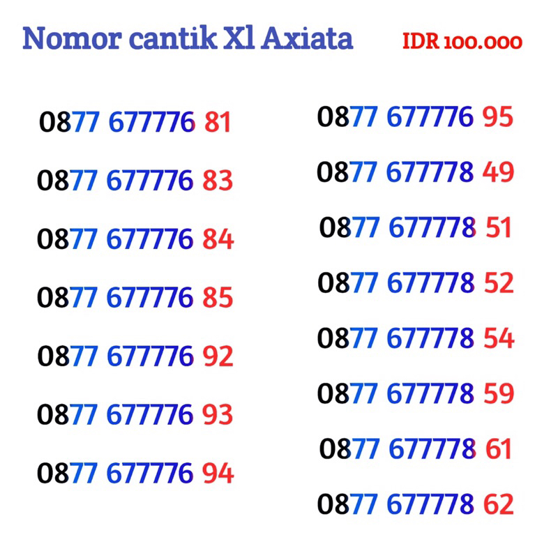 Jual nomor cantik xl no cantik xl axiata nomer cantik xl artu perdna cantik xl | Shopee Indonesia