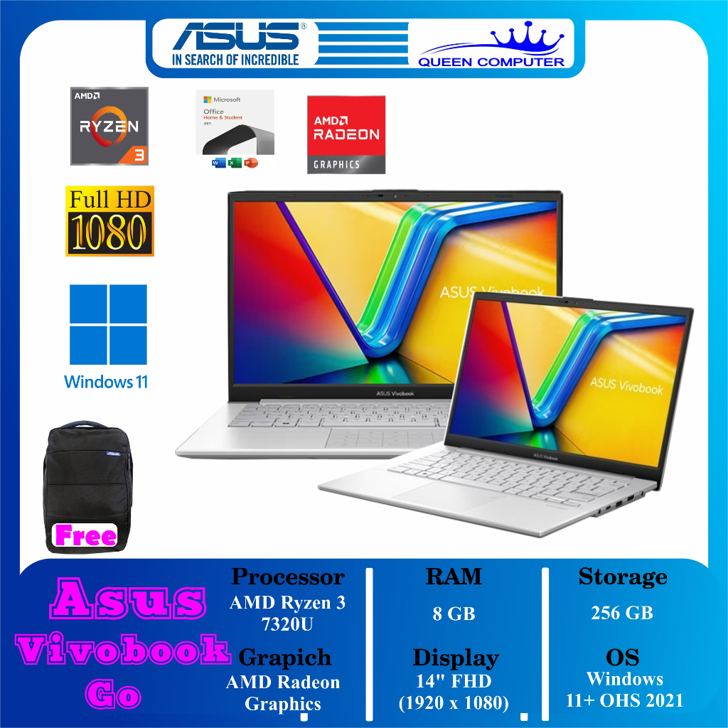 Jual ASUS Vivobook Go E1404FA Ryzen 3 7320U RAM 8GB SSD 256GB W11 OHS ...