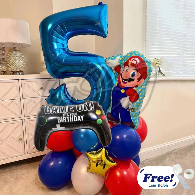 Jual [PAKET PREMIUM] JUMBO Biru Dekorasi Ulang Tahun Balon Mario Bross ...