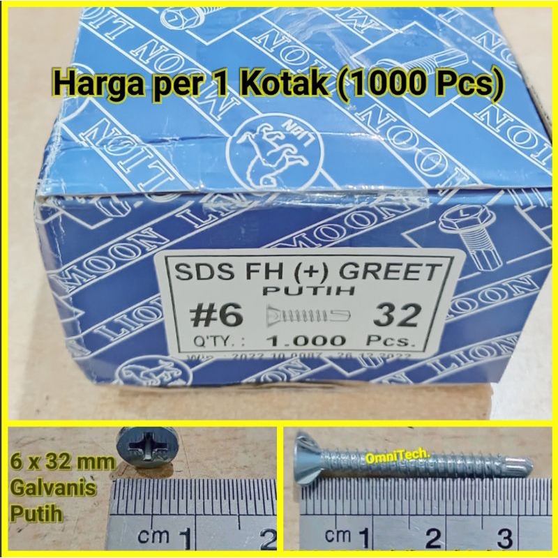 Jual Sekrup SDS FH + GRC Kalsi Calci 6 x 32 mm 6x1-1/4" 6x32 Moon Lion ...