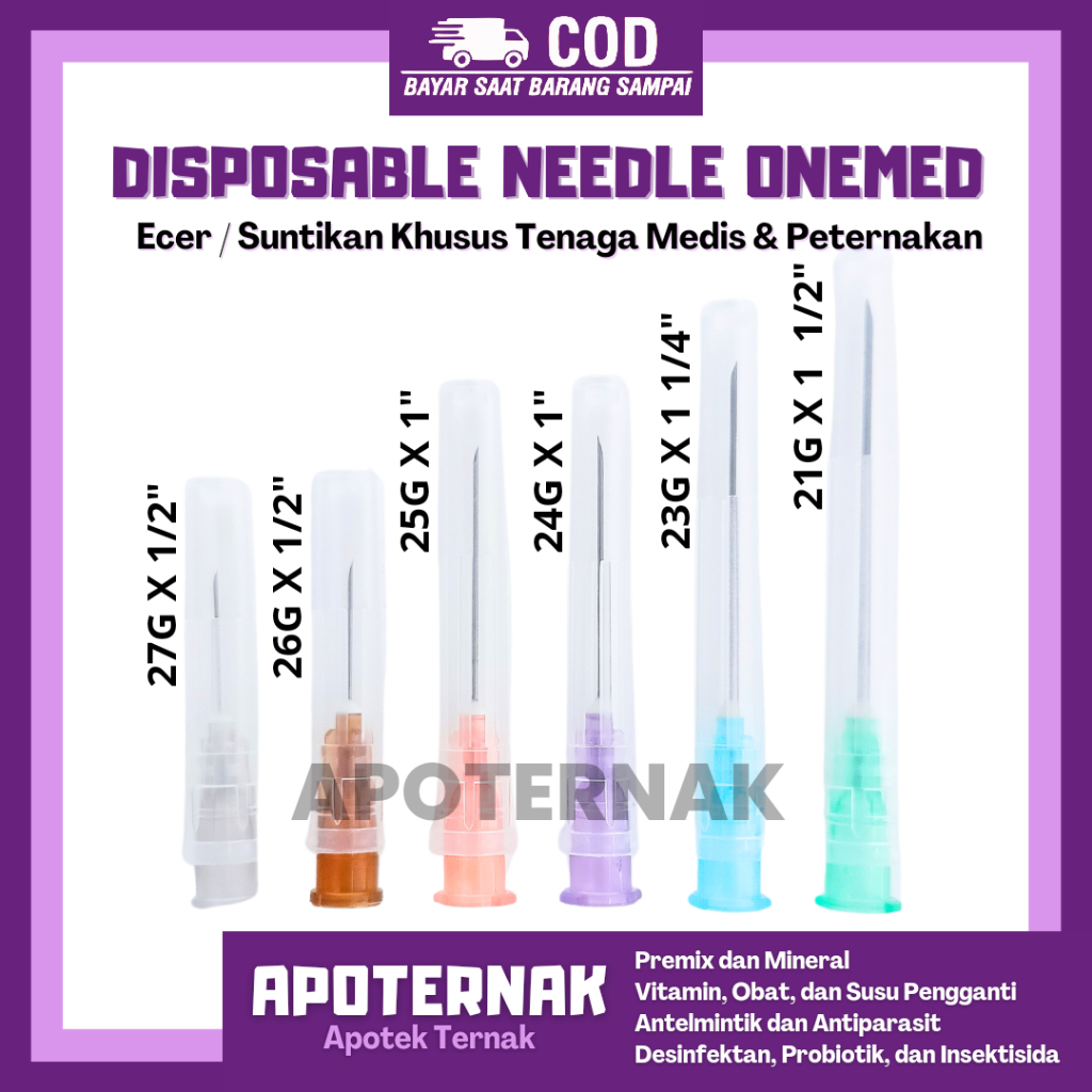 Jual ONEMED NEEDLE 18G 21G 23G 24G 25G 26G 30G | 1 Biji | Jarum One Med Suntikan Khusus Tenaga ...