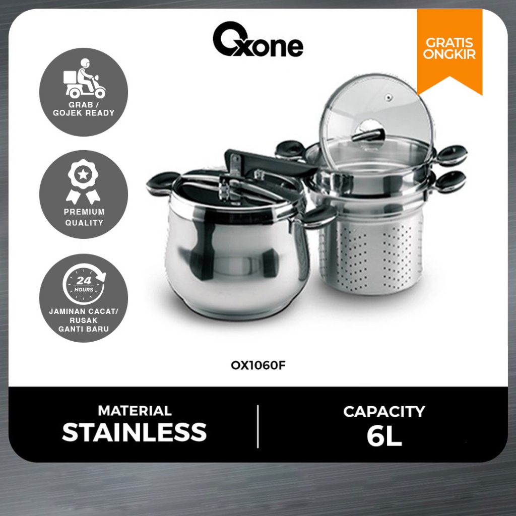 Jual Oxone OX1060F Presto Panci Pressure Cooker 5 in 1 6L Stainless | Shopee Indonesia