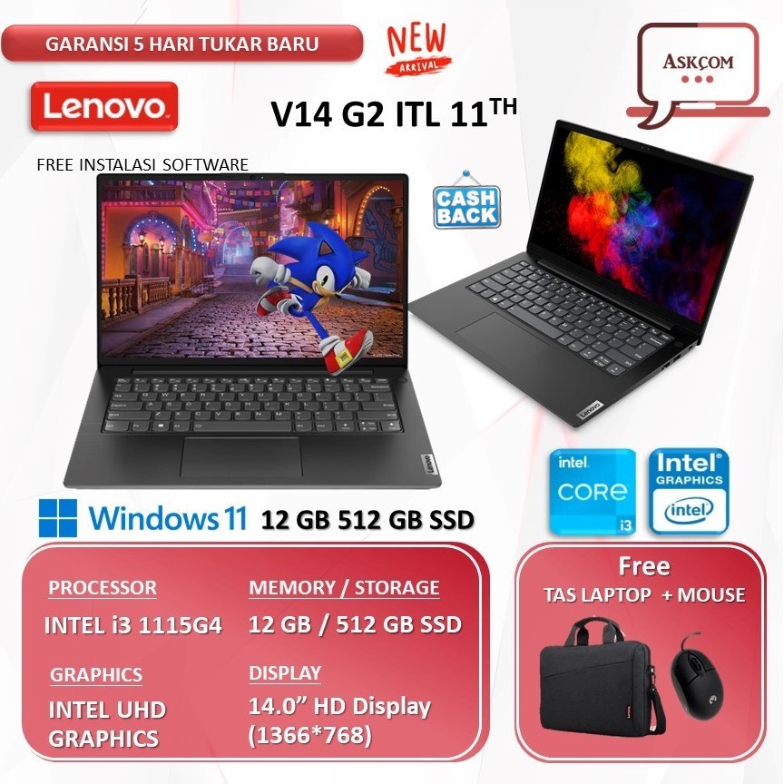 Jual Laptop Lenovo V14 G2 ITL Intel Core i3 1215 12GB Ram 512GB ssd 14 ...