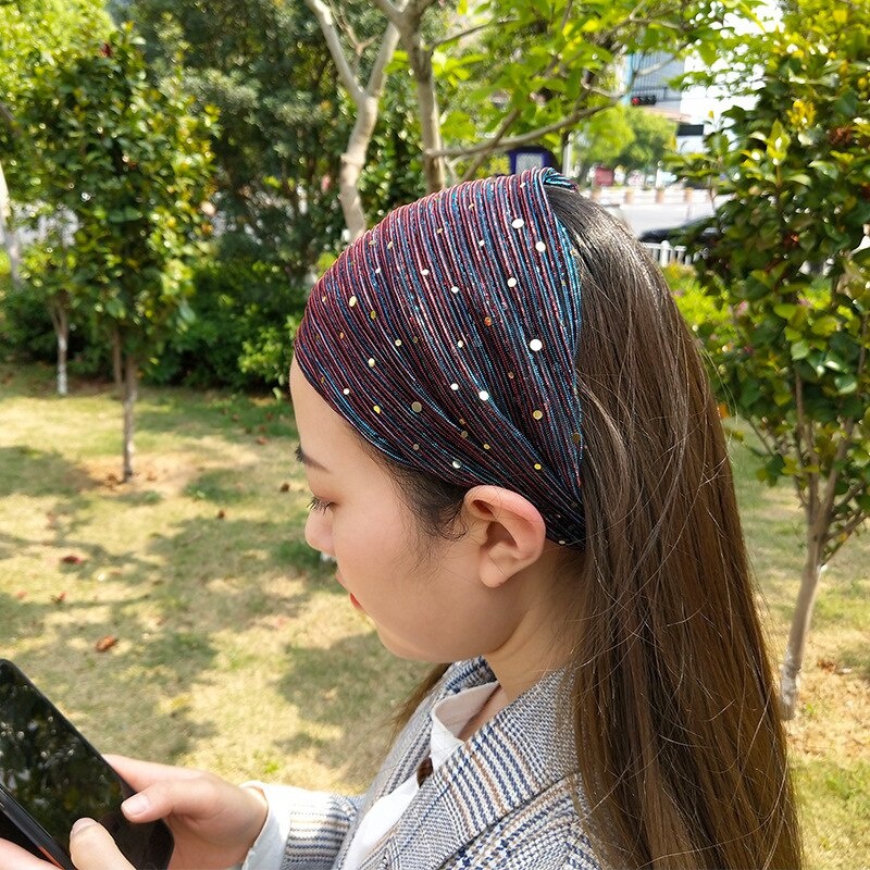 Jual Bando Rambut Korea Bandana Rajut Wanita Pinggiran lebar payet dua ...