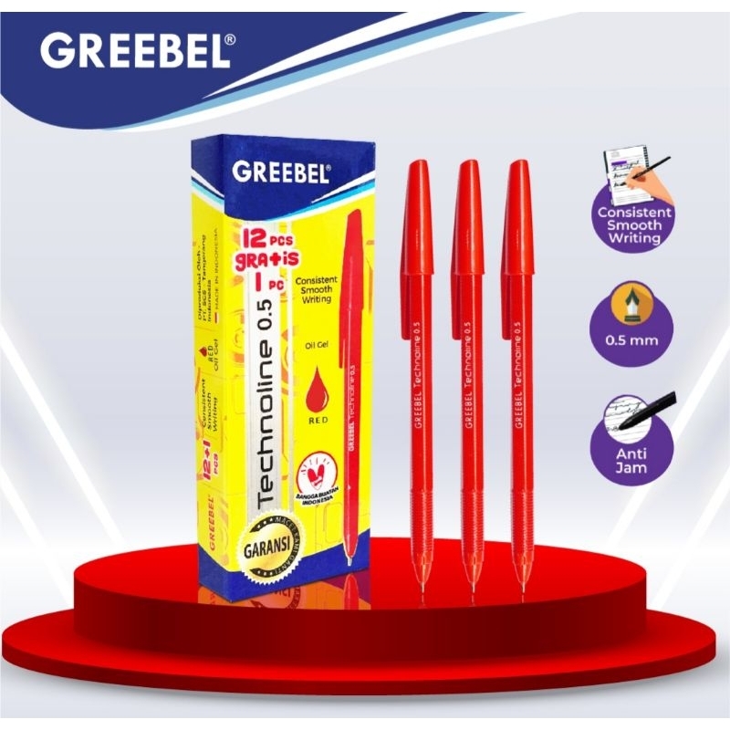 Jual Greebel Pen Technoline 0.5 Merah | Shopee Indonesia