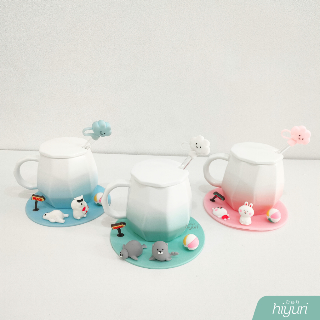 Jual HIYURI Gelas Minum Line Ceramic + Tatakan Silicone / Mug / gelas ...