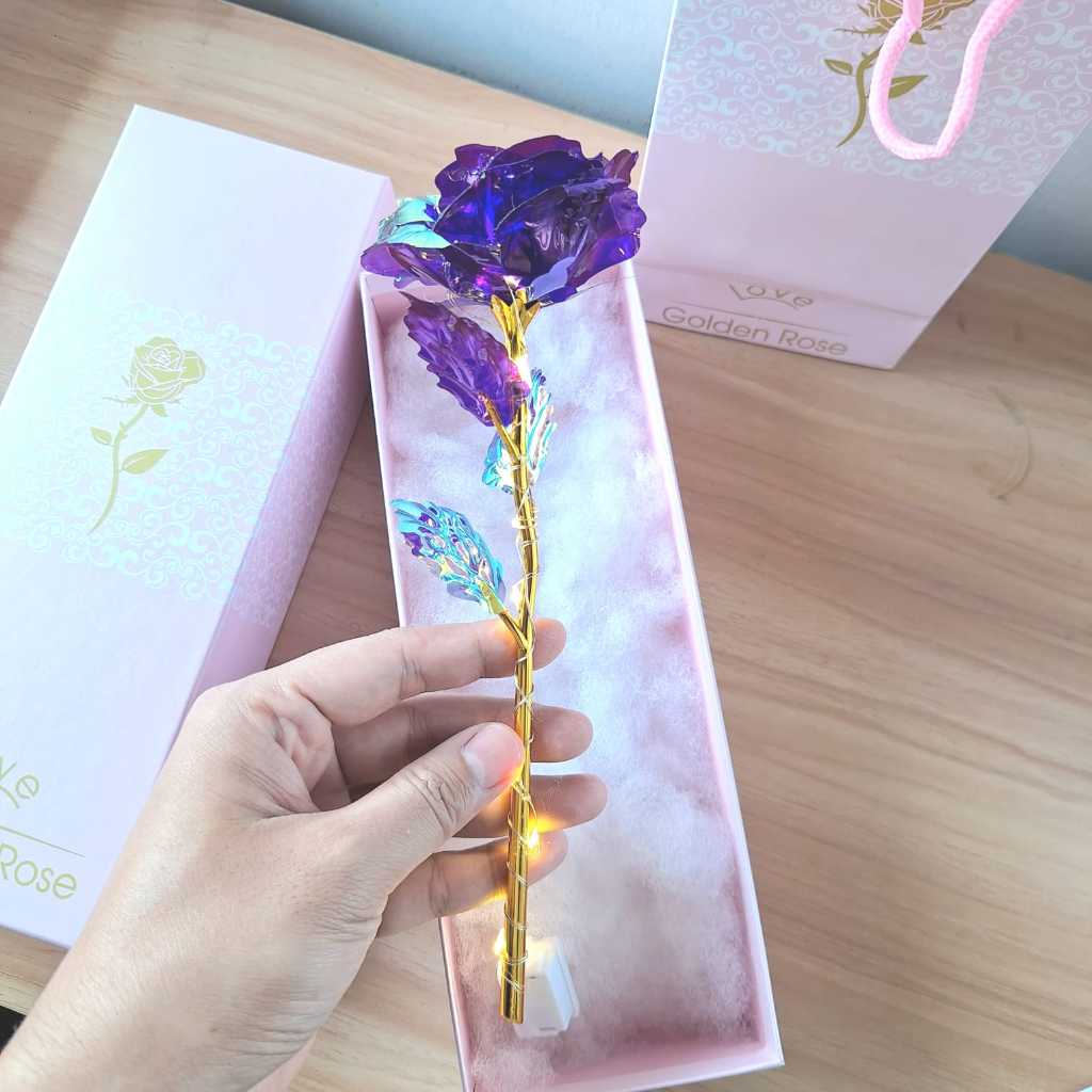 Jual Warna Ungu Bunga Mawar Beauty and The Beast Gold Foil Flower ...