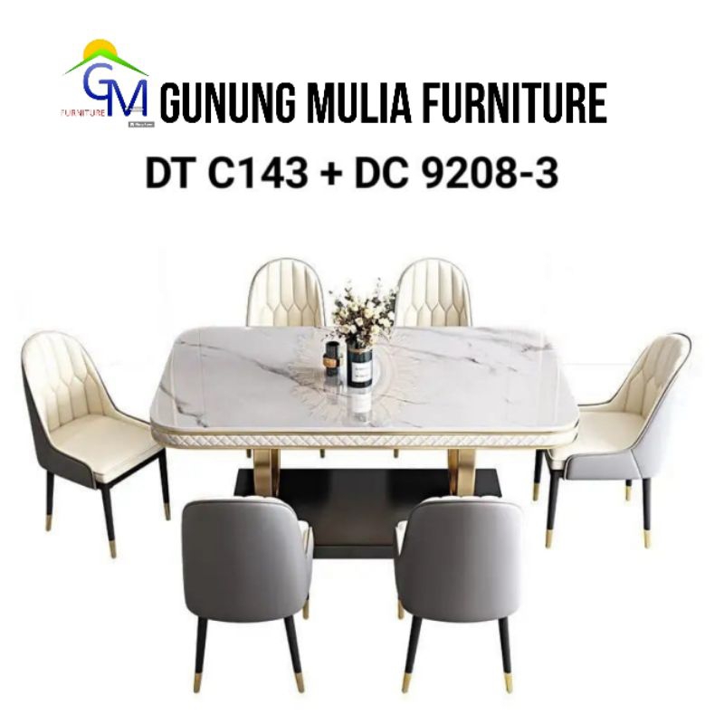 Jual Meja Makan Marmer Tebal 6 Person DT-C143 + DC-9208 | Shopee Indonesia