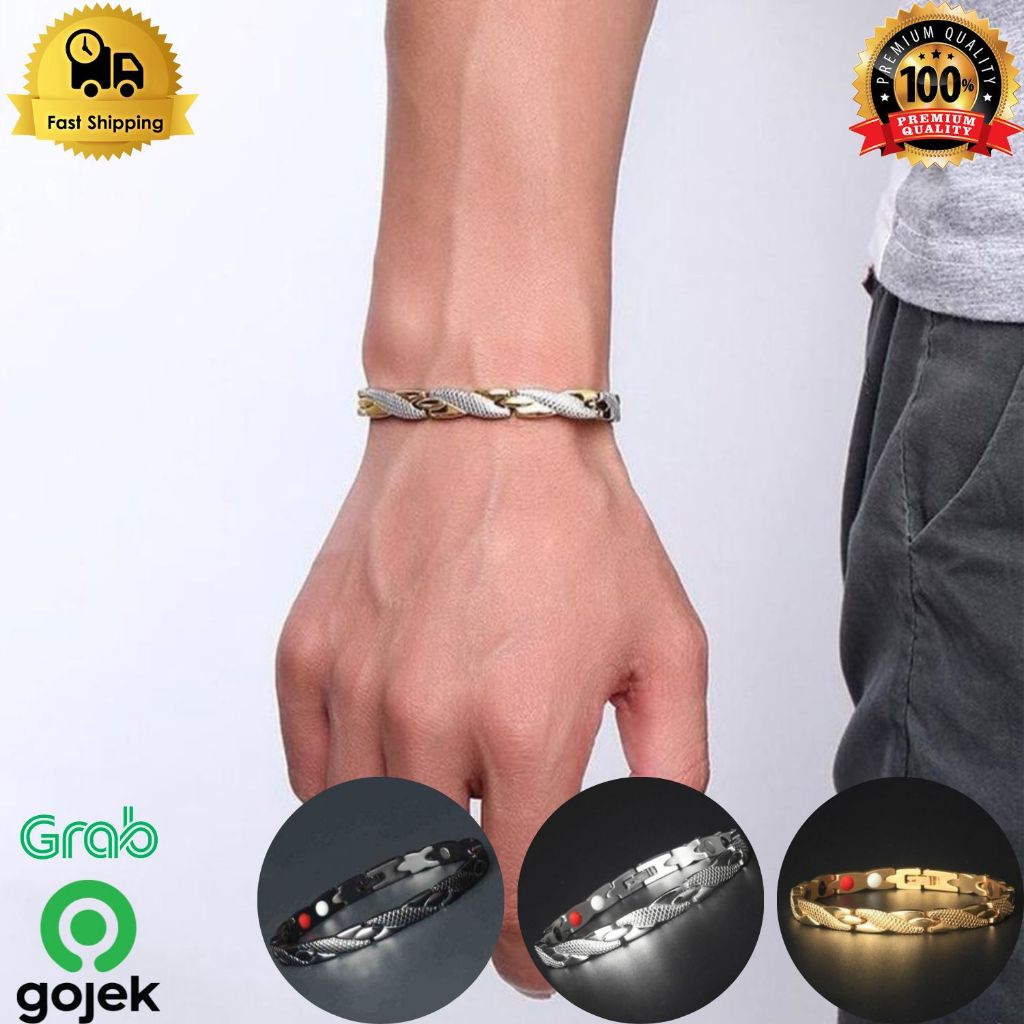 Jual GELANG PRIA WANITA MAGNET TERAPI KESEHATAN TITANIUM EMAS PERAK ...