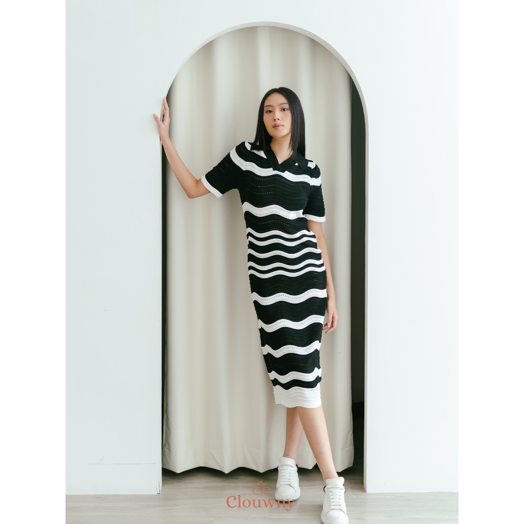 Jual Clouwny Nely Stripes Long Dress Wanita Dress Premium Knit | Shopee ...