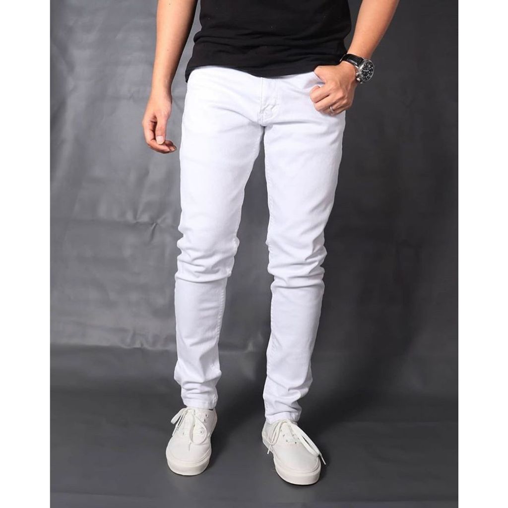 Jual Celana Jeans Pria Putih Skinny Slimfit | White Denim Stretch Model ...