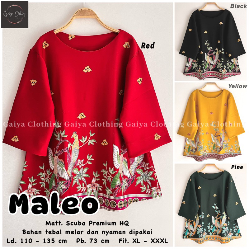 Jual BLOUSE ATASAN JUMBO SCUBA WANITA MOTIF UKIRAN BURUNG BATIK - MALEO ...
