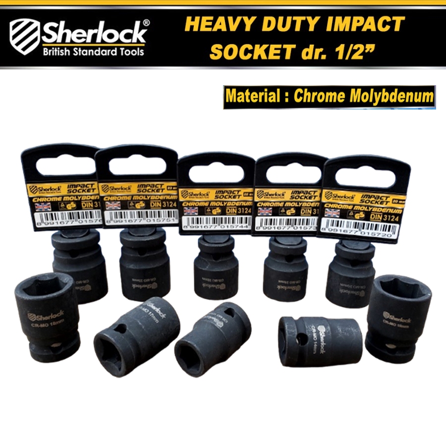 Jual Kunci Mata Sok Pukul Impact Socket dr. 1/2" Mata Shock Impact Sherlock 12 - 24 mm Cr-Mo ...