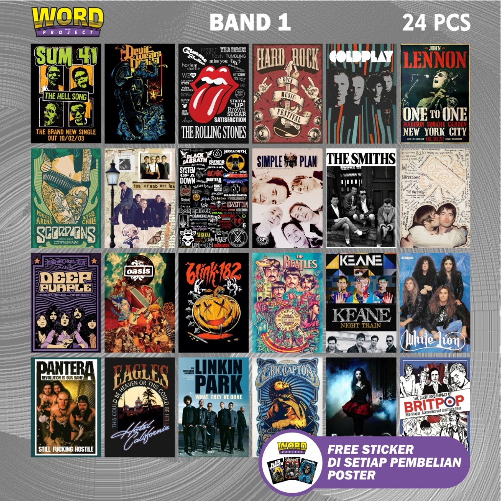 Jual [24 PCS] POSTER DINDING AESTHETIC BAND SERIES BAND METAL BAND B&W ...