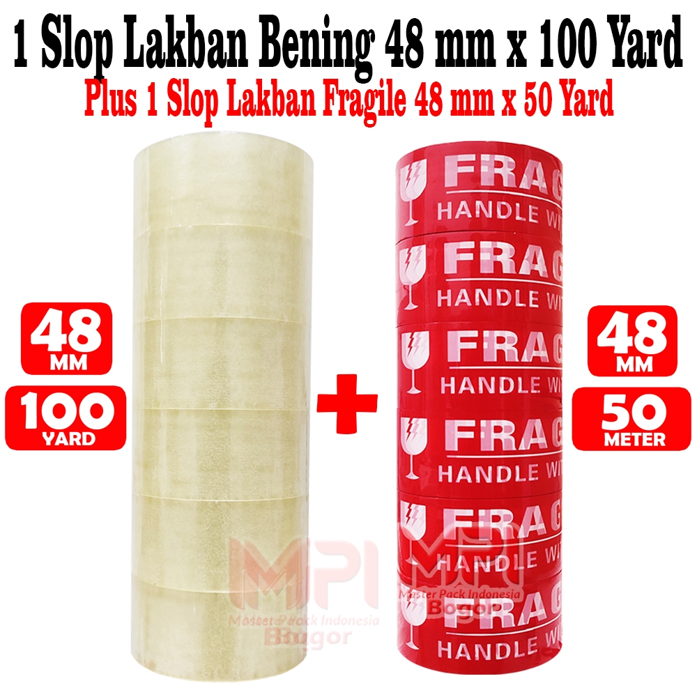 Jual PAKET HEMAT LAKBAN - 1 SLOP Lakban Bening MPI 48 mm x 100 yard + 1 SLOP Lakban Fragile ...
