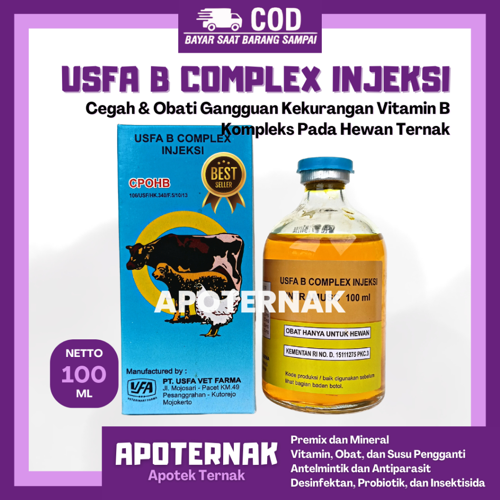 Jual USFA B COMPLEX INJEKSI 100 ML- VITAMIN B KOMPLEKS 100 ML HEWAN TERNAK, B PLEX 100 ml ...