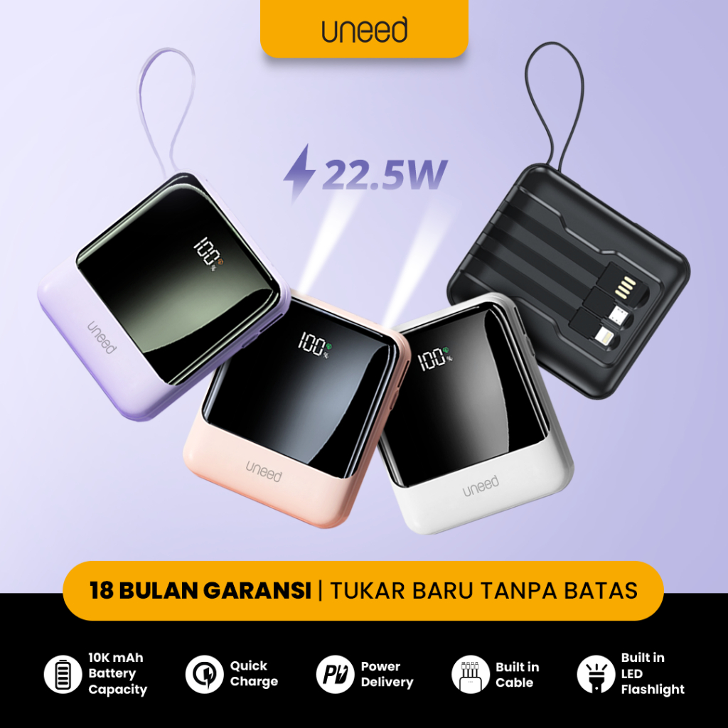 Jual UNEED MultiBox DF10 Powerbank Built in Cable QC 10000mAh 22.5W- UPB244 | Shopee Indonesia