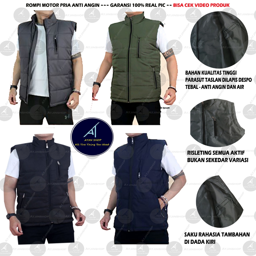 Jual Rompi Anti Angin / Windbreaker Isi Busa Tebal Cocok untuk Touring ...
