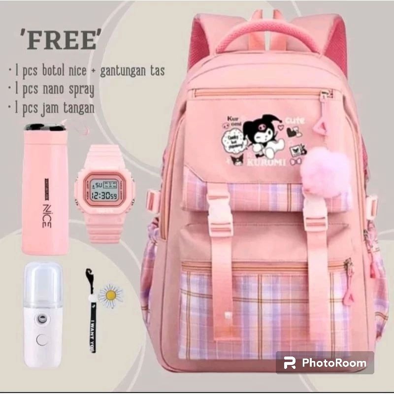 Jual BANYAK BONUSNYA Tas Ransel Korea Kuromi Sanrio Cinnamorol 5in1 Tas Ransel Sekolah Anak ...