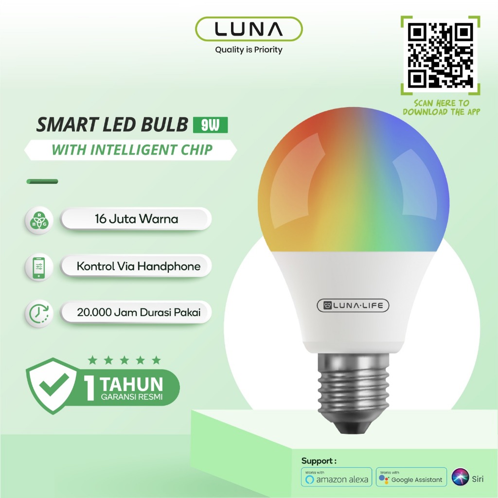 Jual LUNALIFE Smart Lamp 9 Watt LIGHT BULB RGBWW Wifi Wireless IoT Bohlam Lampu Tidur | Shopee ...