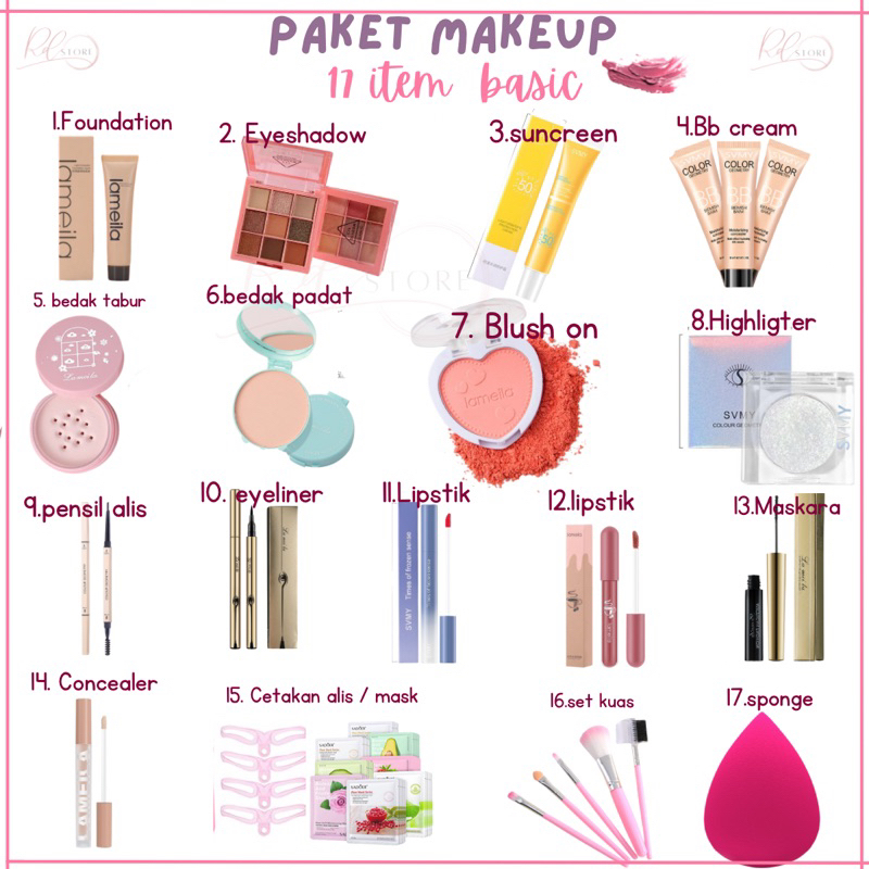 Jual PAKET MAKEUP 17 ITEM PREMIUM set makeup lengkap makeup lameila ...