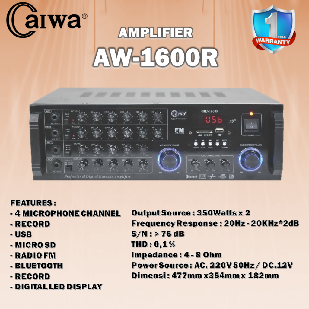 Jual CAIWA AMPLIFIER AUDIO AW-1600R DIGITAL AMPLIFIER KARAOKE | Shopee ...