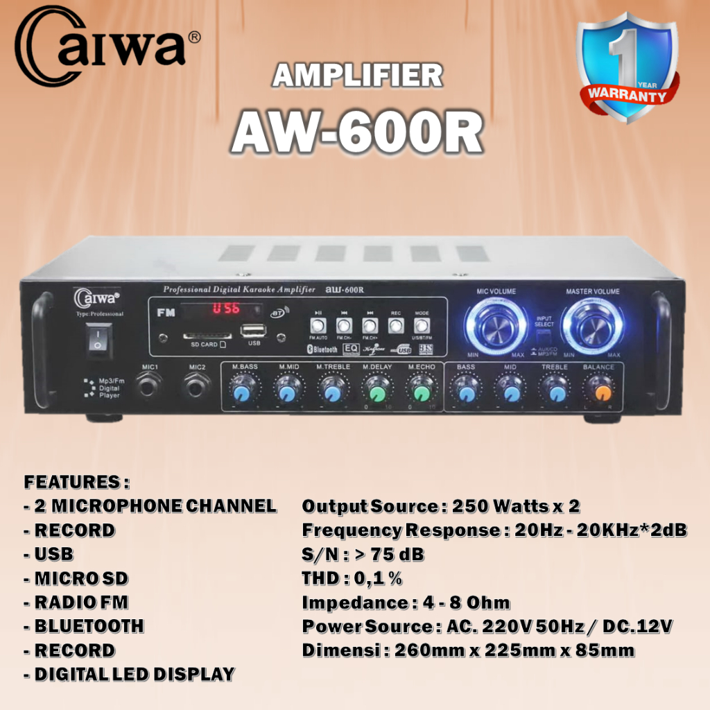 Jual CAIWA AMPLIFIER AUDIO AW-600R DIGITAL AMPLIFIER KARAOKE | Shopee ...