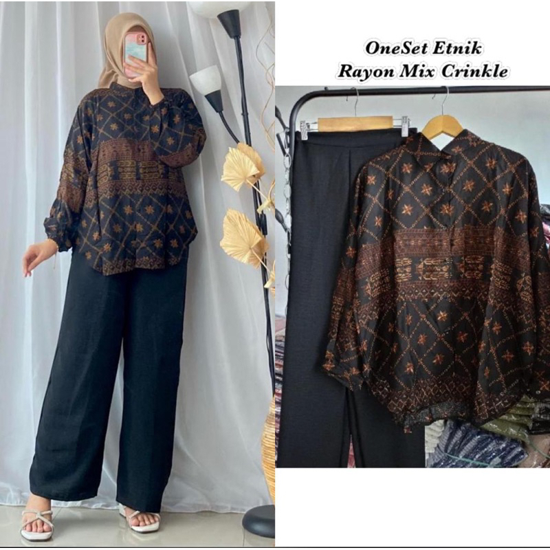 Jual SETELAN MOTIF ETNIK/SETELAN RAYON MIX CRINKLE LD 110cm/SETELAN ...