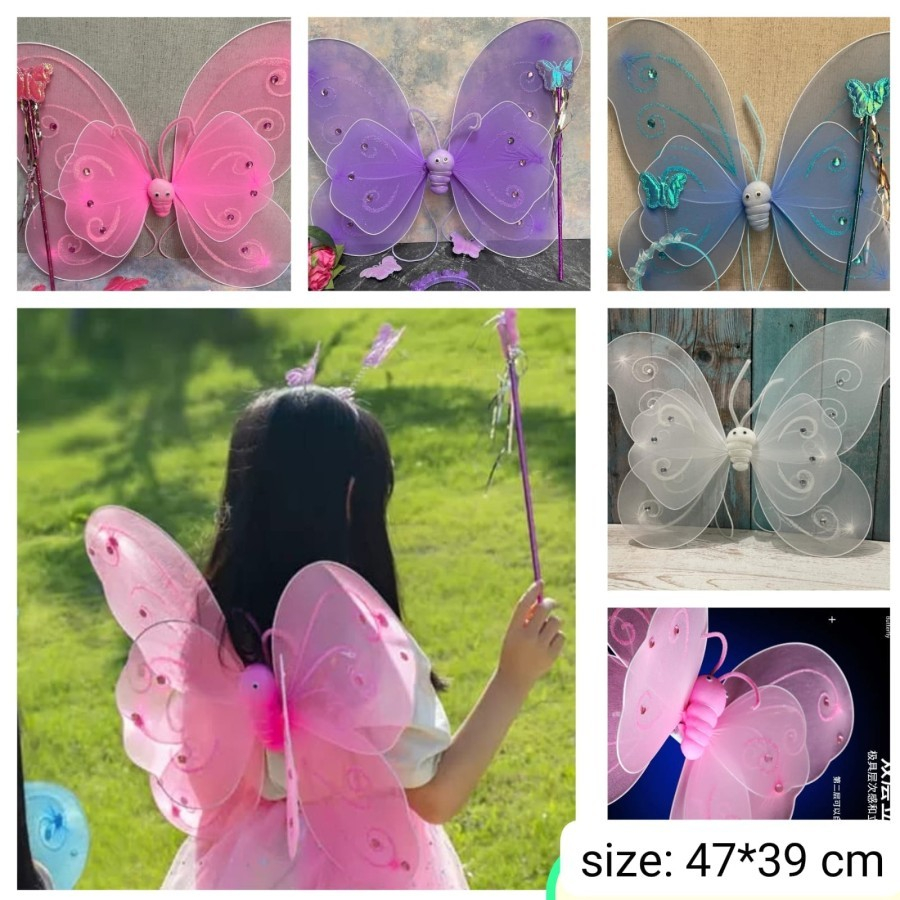 Jual Sayap set butterfly anak / sayap peri dengan tongkat dan bando ...