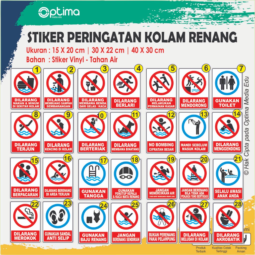 Jual Stiker Satuan Peringatan Larangan Aturan Kolam Renang , Water Boom ...