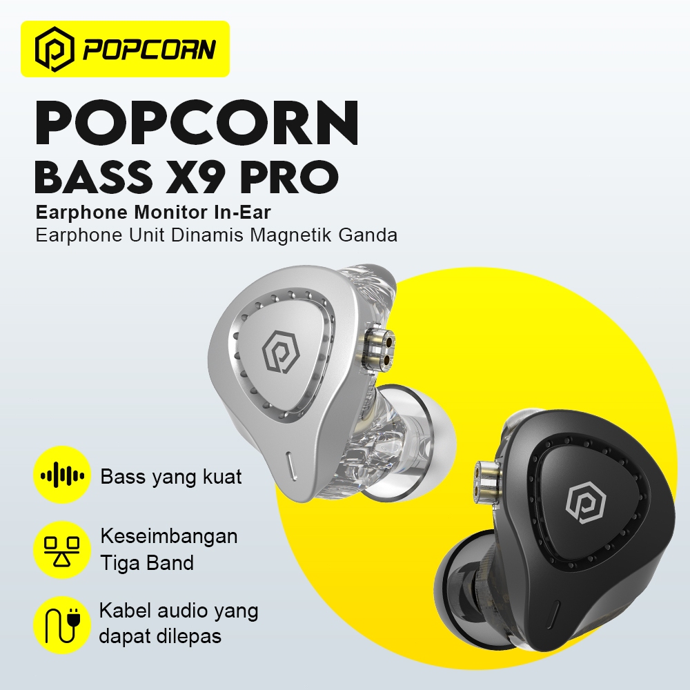 Jual Popcorn BASS X9 Pro Dual Magnetic Dynamic Unit Ear Earphone HIFI ...