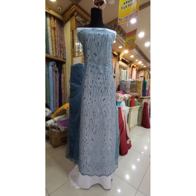 Jual Tille Bordir Mutiara Glitter Motif Ranting Daun Merambat / Tille ...