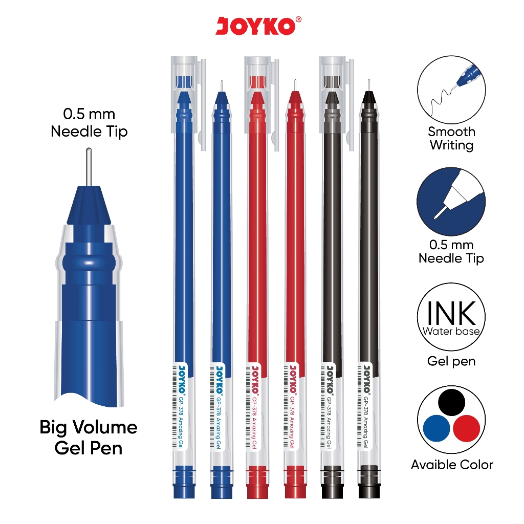 Jual Joyko Gel Pen Amazing Gel BLACK BLUE RED / Pena Jel Hitam Biru ...