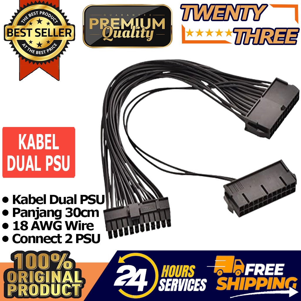 Jual Dual psu atx 24 Pin Cable Kabel PC Power Motherboard for mining ...