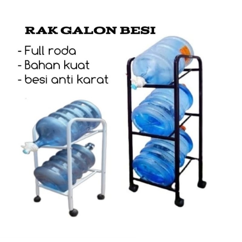 Jual Rak tempat galon besi susun 2 dan 3 full roda serbaguna | Shopee ...