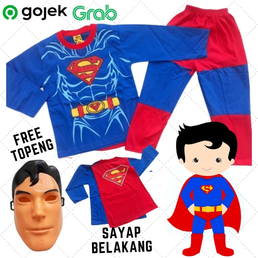 Jual KOSTUM BAJU ANAK SUPERMAN LENGAN PANJANG FREE TOPENG | Shopee ...