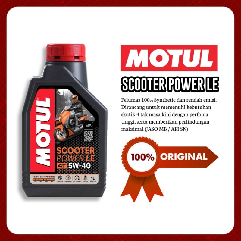 Jual OLI MOTOR MATIC MOTUL SCOOTER POWER LE 5W-40 1L FULL SYNTHETIC ...