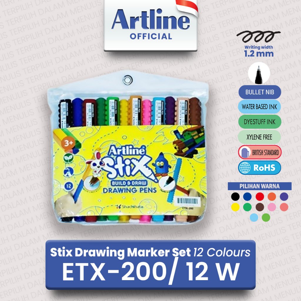 Jual ARTLINE STIX Spidol Drawing Pen Pulpen Gambar Tulis Set 12 Warna ...