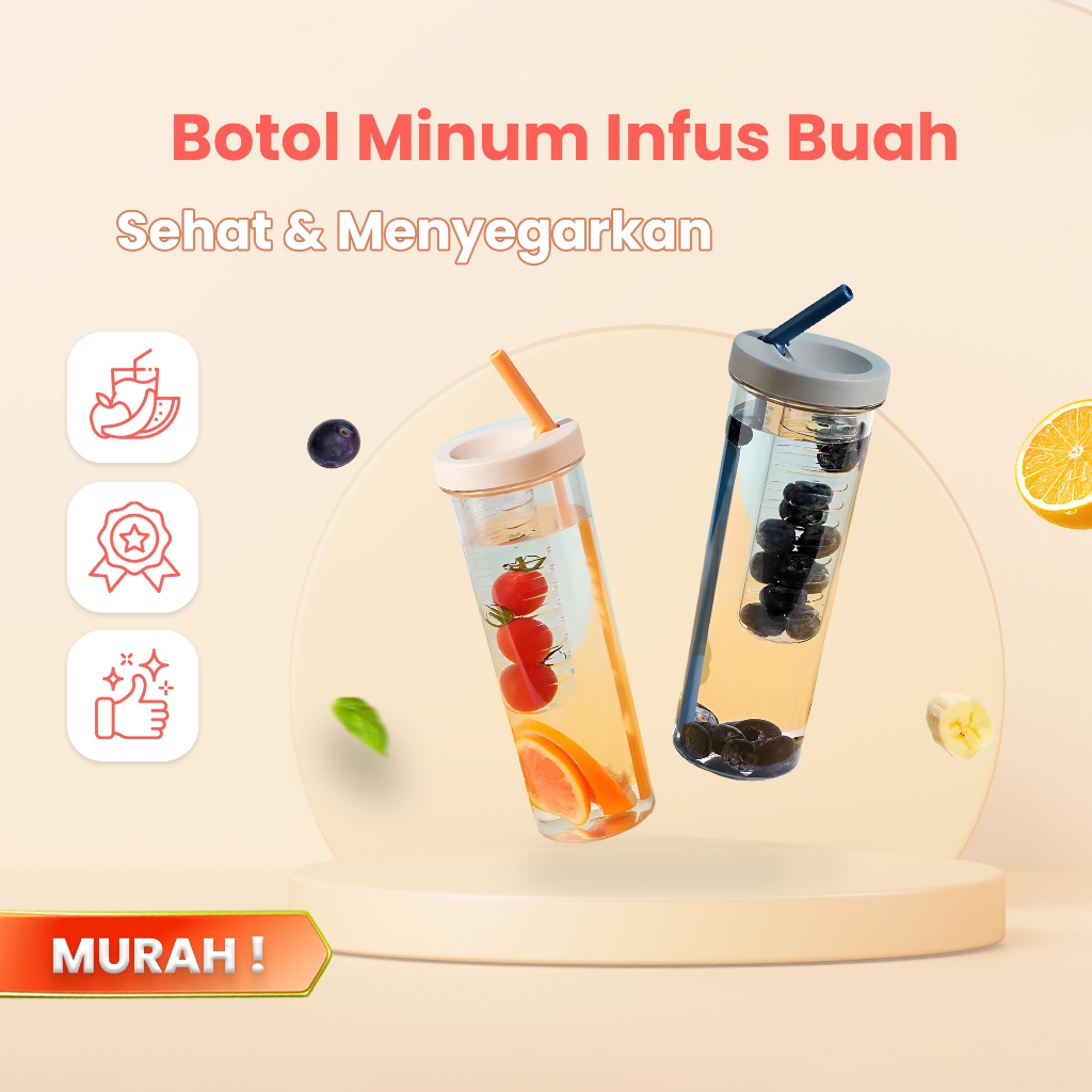 Jual ORANGE - Botol Infused Water Transparant Dengan Sedotan Lipat ...