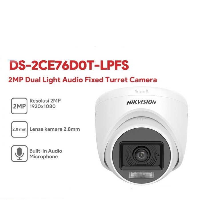Jual Kamera CCTV Indoor HIKVISION DS-2CE76D0T-LPFS 2MP Audio Colorvu Dual Light Fixed Turret ...